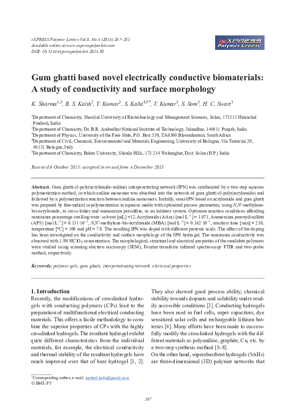 (PDF) Gum ghatti based novel electrically conductive biomaterials: a study of conductivity and ...