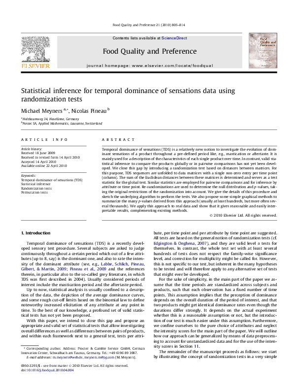 Pdf Statistical Inference For Temporal Dominance Of Sensations Data Using Randomization Tests