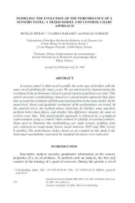 (PDF) Modeling the Evolution of the Performance of a Sensory Panel: A ...