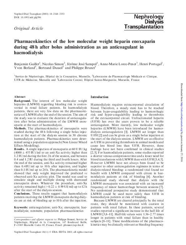 (PDF) Pharmacokinetics of the low molecular weight heparin enoxaparin ...