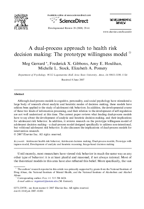 (PDF) A dual-process approach to health risk decision making: The ...