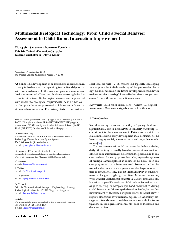 (PDF) Multimodal Ecological Technology: From Child’s Social Behavior ...
