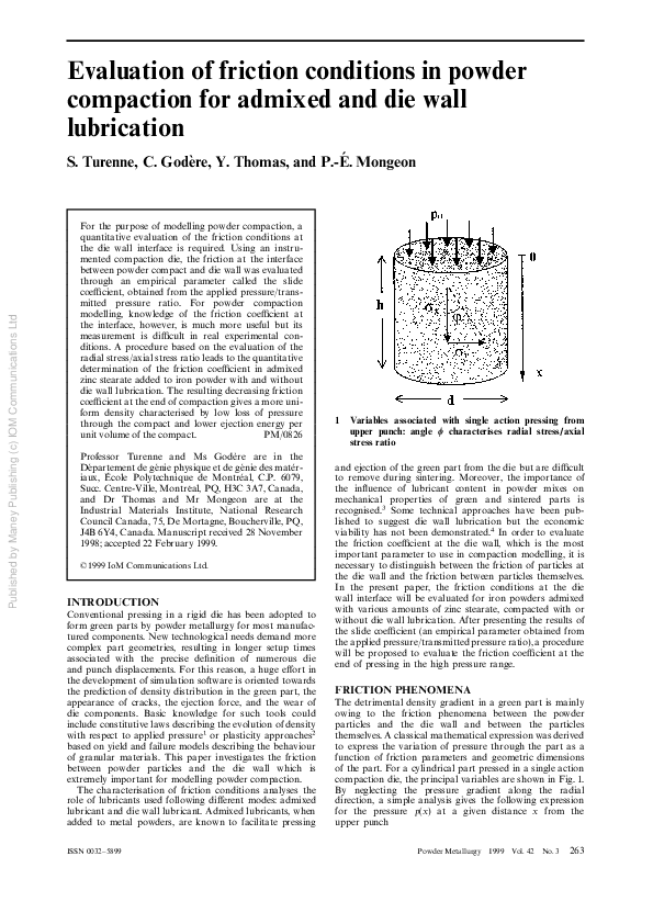 (PDF) Evaluation of friction conditions in powder compaction for ...