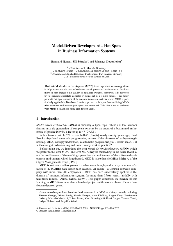 (PDF) Model-Driven Development – Hot Spots in Business Information Systems