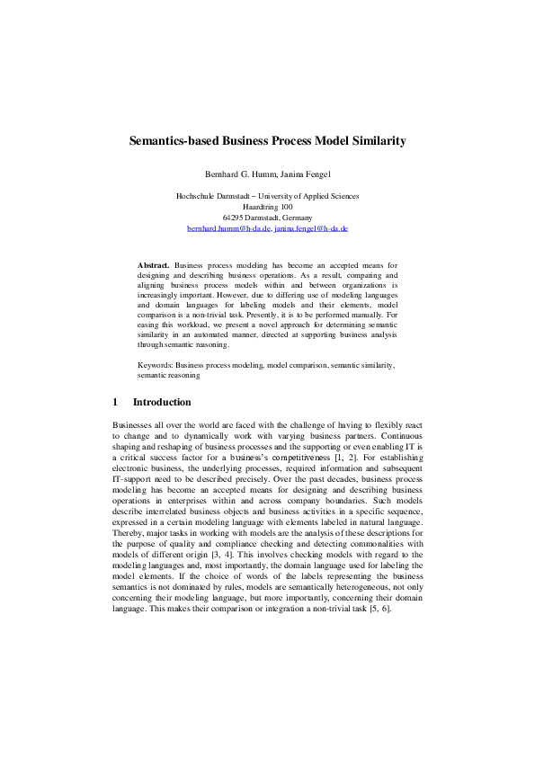 (PDF) Semantics-Based Business Process Model Similarity