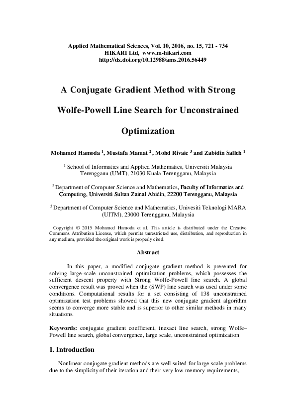 Pdf A Conjugate Gradient Method With Strong Wolfe Powell Line Search For Unconstrained