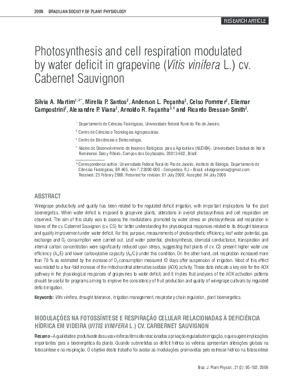 (PDF) Photosynthesis and cell respiration modulated by water deficit in ...