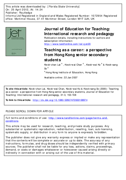 (PDF) Journal of Education for Teaching: International research and ...