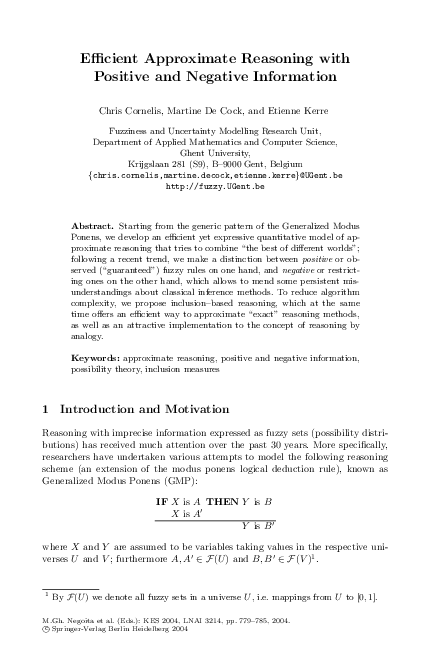 (PDF) Efficient Approximate Reasoning with Positive and Negative Information