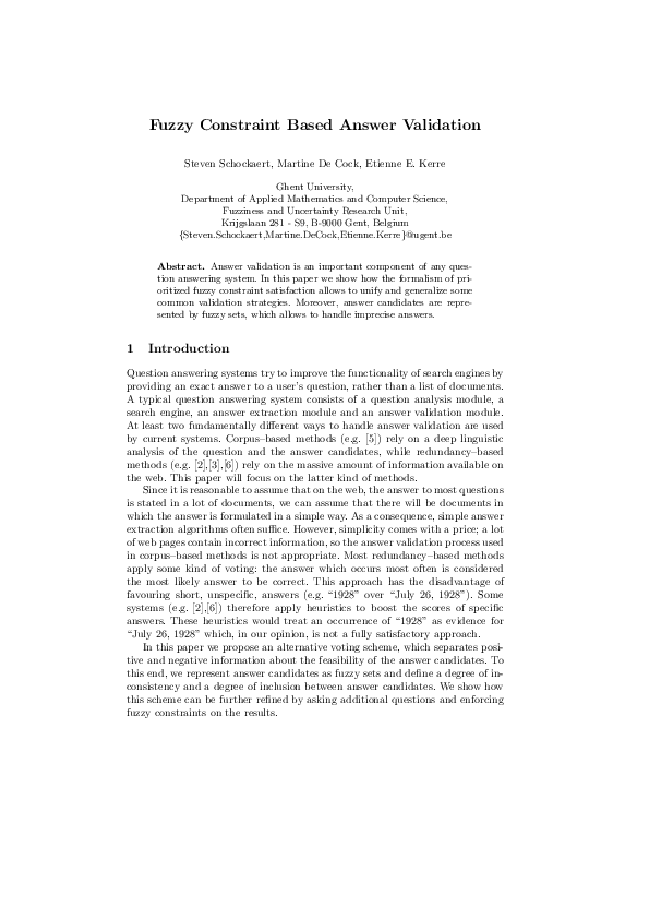 Pdf Fuzzy Constraint Based Answer Validation