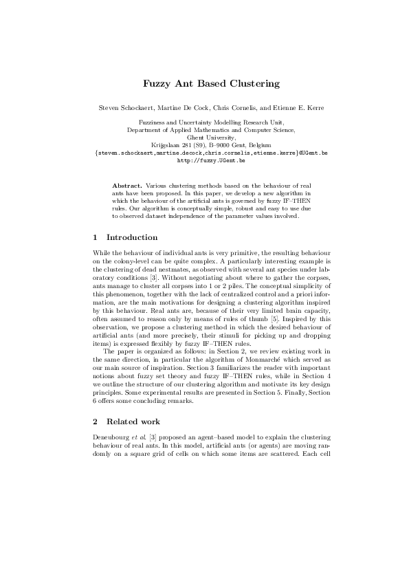 Pdf Fuzzy Ant Based Clustering
