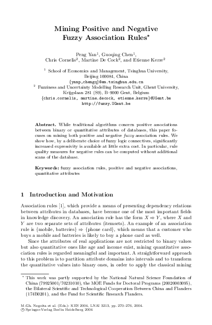 (PDF) Mining Positive and Negative Fuzzy Association Rules