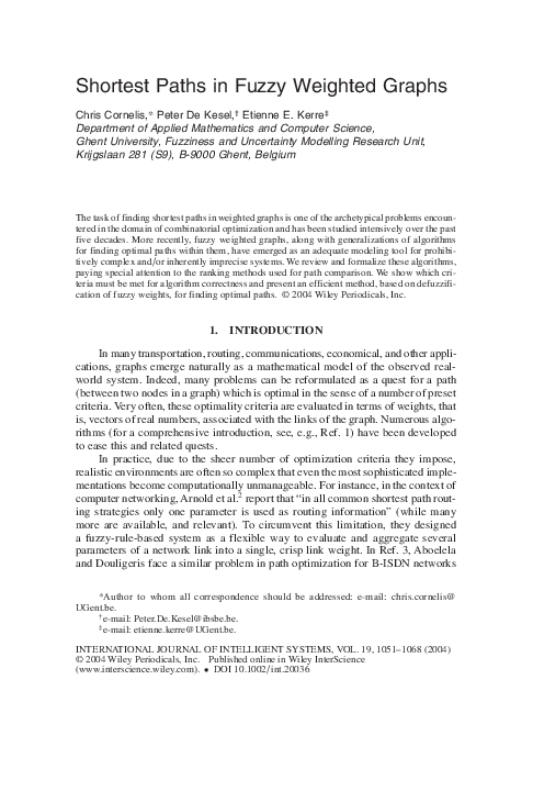 (PDF) Shortest paths in fuzzy weighted graphs