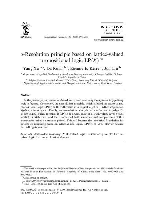 (PDF) α-Resolution principle based on lattice-valued propositional logic LP( X)