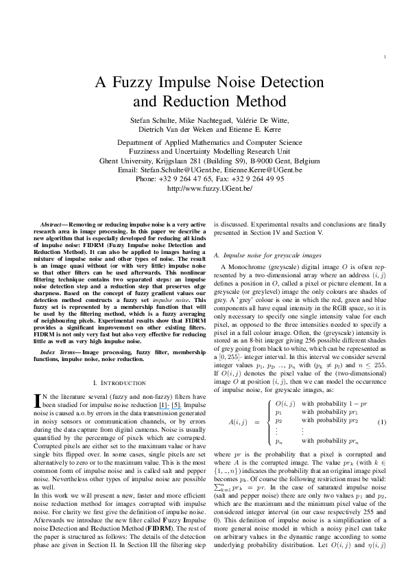 (PDF) A fuzzy impulse noise detection and reduction method