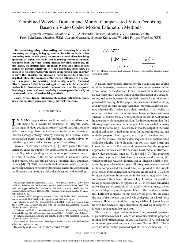 (PDF) Combined Wavelet-Domain and Motion-Compensated Video Denoising Based on Video Codec Motion ...