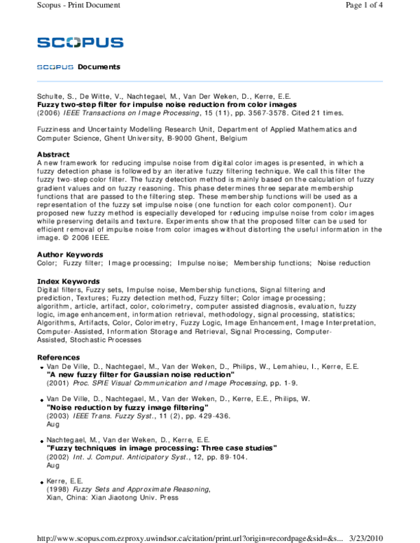 (PDF) Fuzzy Two-Step Filter for Impulse Noise Reduction From Color Images