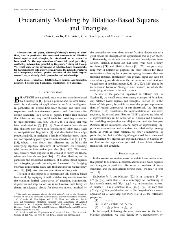 (PDF) Uncertainty Modeling by Bilattice-Based Squares and Triangles