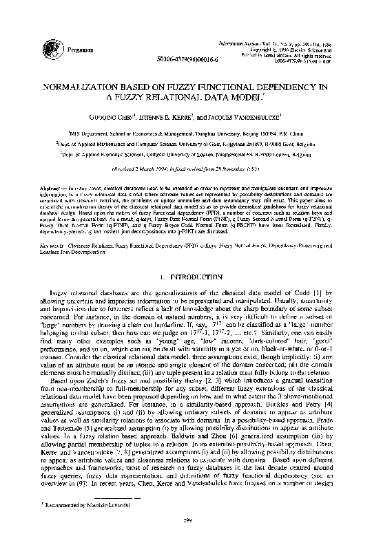 Pdf Normalization Based On Fuzzy Functional Dependency In A Fuzzy Relational Data Model 
