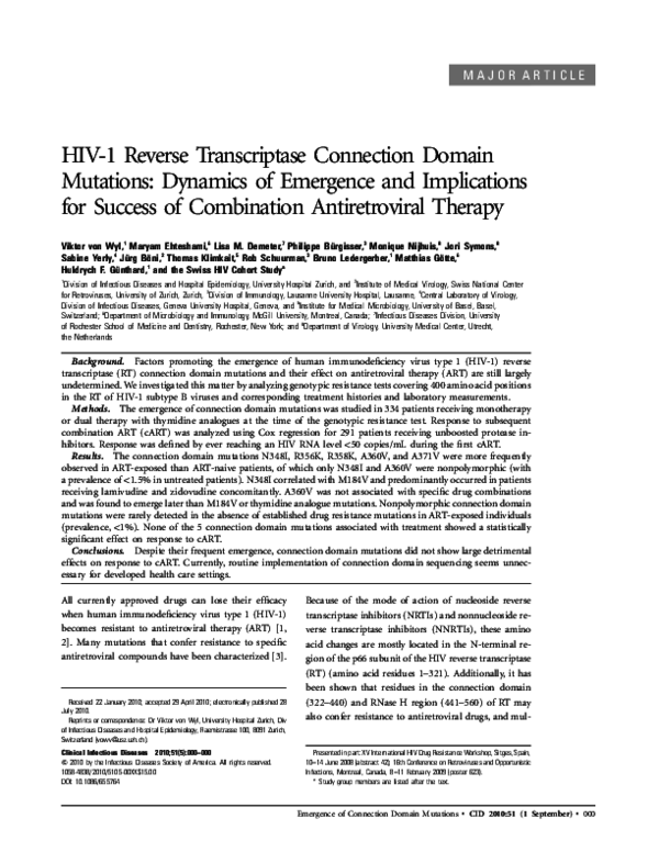 (PDF) HIV‐1 Reverse Transcriptase Connection Domain Mutations: Dynamics ...