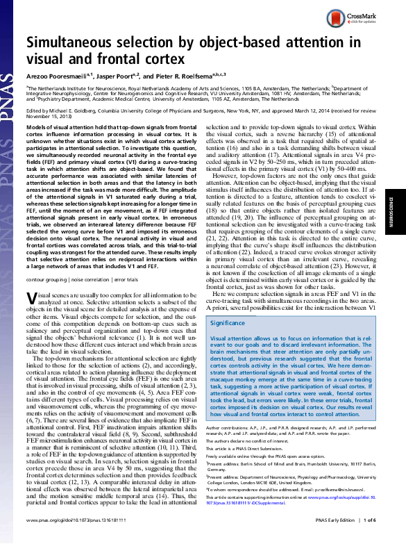 Pdf Simultaneous Selection By Object Based Attention In Visual And