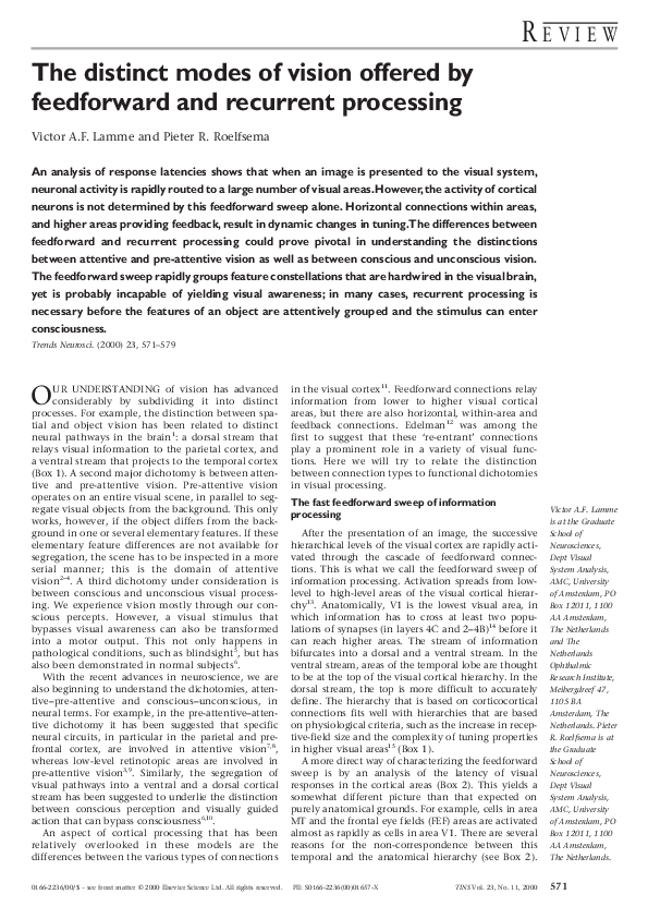 Pdf The Distinct Modes Of Vision Offered By Feedforward And Recurrent