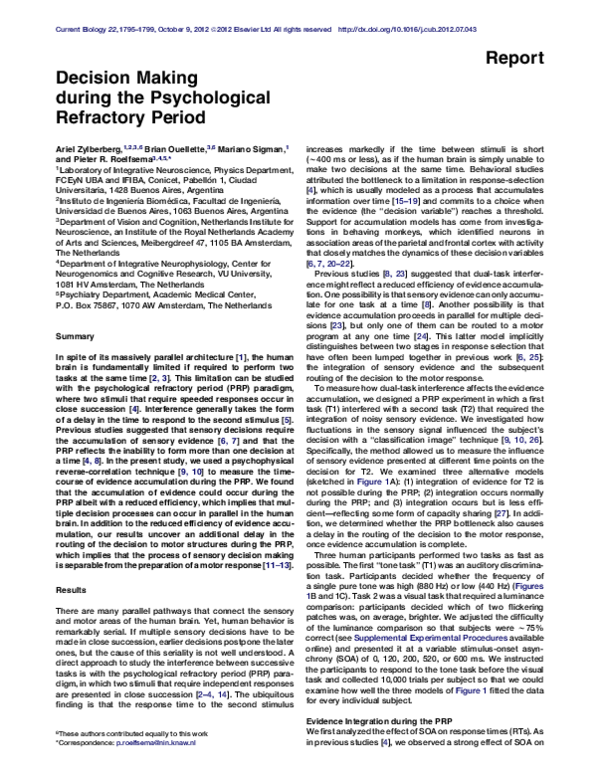 (PDF) Decision Making during the Psychological Refractory Period