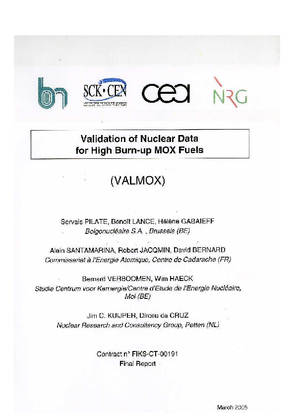 (PDF) VALMOX: validation of nuclear data for high burn-up MOX fuels