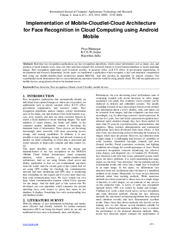 (PDF) Implementation of Mobile-Cloudlet-Cloud Architecture for Face Recognition in Cloud ...