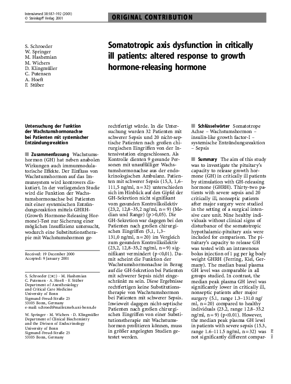 (PDF) Somatotropic axis dysfunction in critically ill patients: altered ...