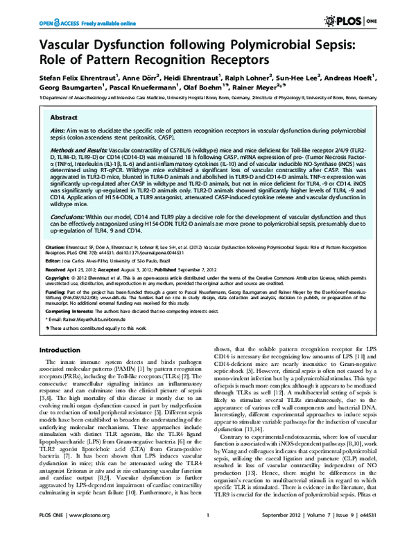 (PDF) Vascular Dysfunction following Polymicrobial Sepsis: Role of ...