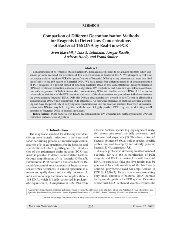 (PDF) Comparison of Different Decontamination Methods for Reagents to ...