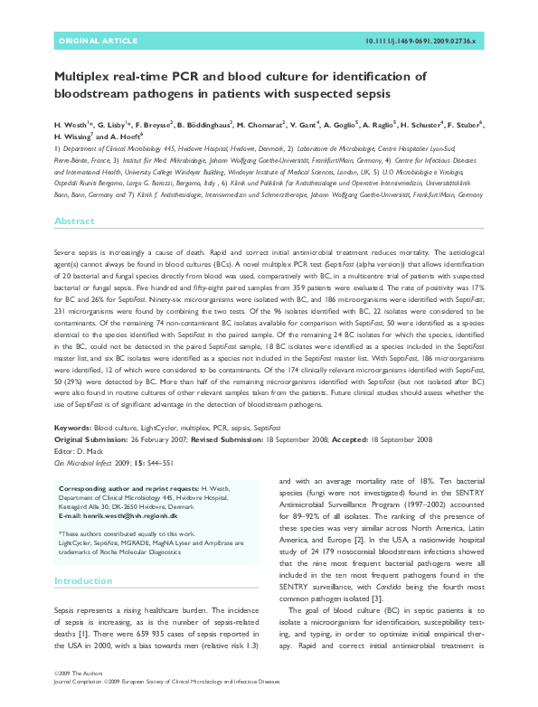 (PDF) Multiplex real-time PCR and blood culture for identification of ...