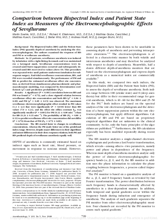 (PDF) Comparison between Bispectral Index and Patient State Index as ...