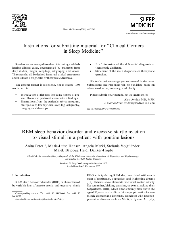 (PDF) REM sleep behavior disorder and excessive startle reaction to ...