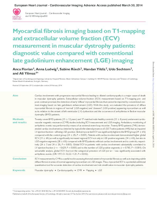 (PDF) Myocardial fibrosis imaging based on T1-mapping and extracellular ...