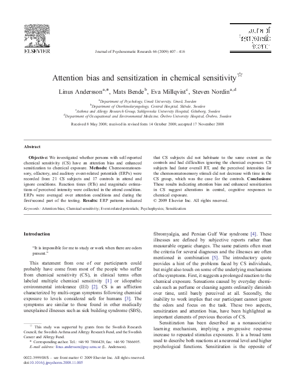 (PDF) Attention bias and sensitization in chemical sensitivity