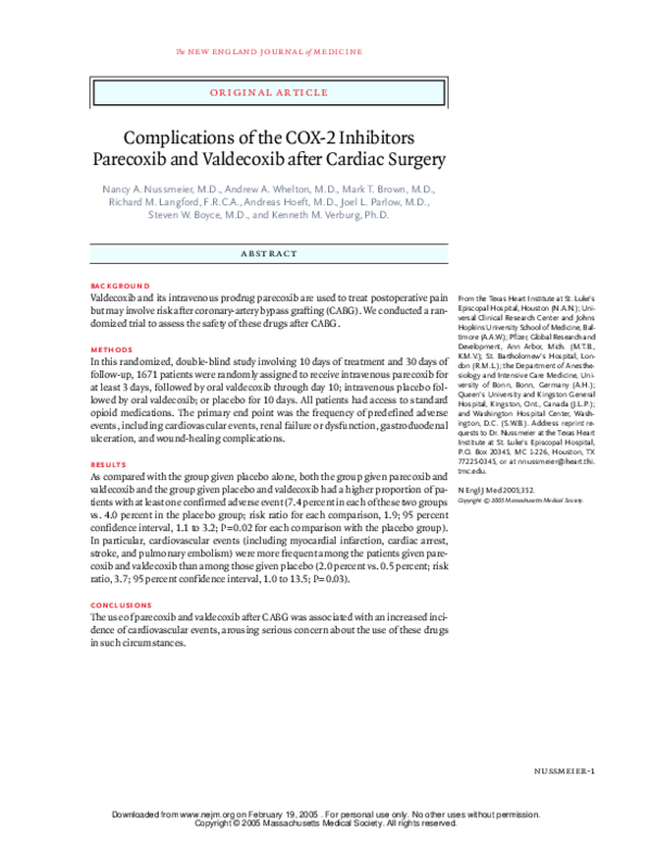 (PDF) Complications of the COX-2 Inhibitors Parecoxib and Valdecoxib after Cardiac Surgery