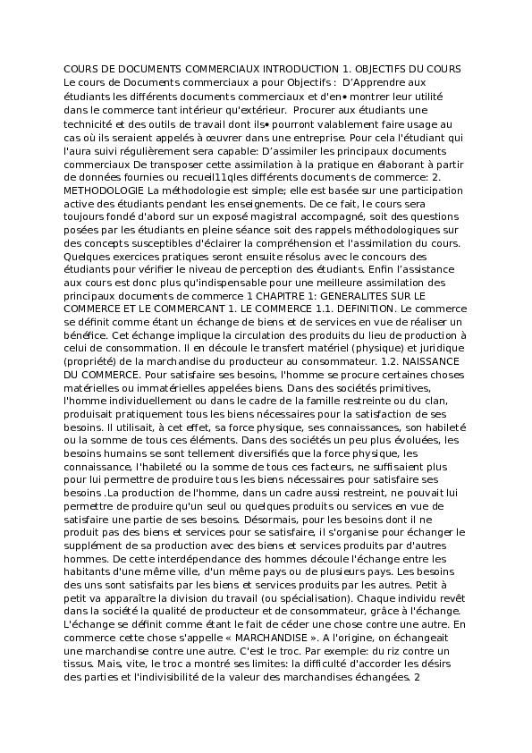 (DOC) COURS DE DOCUMENTS COMMERCIAUX