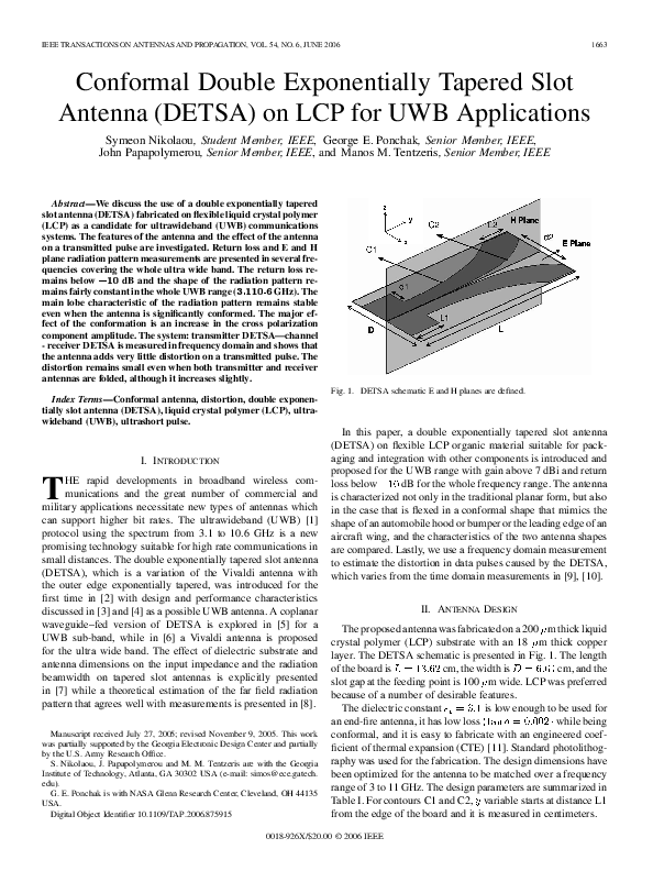 (PDF) Conformal Double Exponentially Tapered Slot Antenna (DETSA) on LCP for UWB Applications