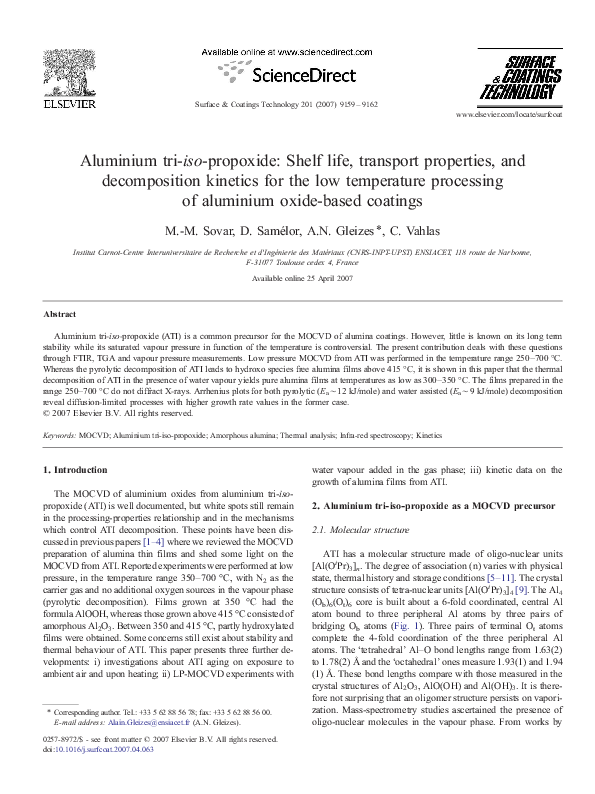 (PDF) Aluminium tri- iso-propoxide: Shelf life, transport properties ...