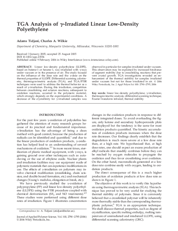 (PDF) TGA analysis of γ-irradiated linear low-density polyethylene