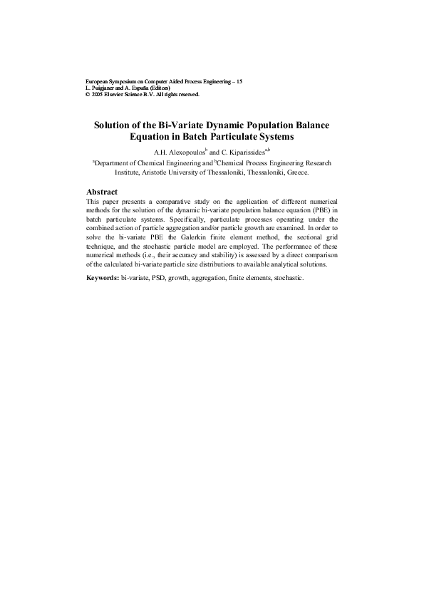 Pdf Solution Of The Bivariate Dynamic Population Balance Equation In Batch Particulate Systems 3421