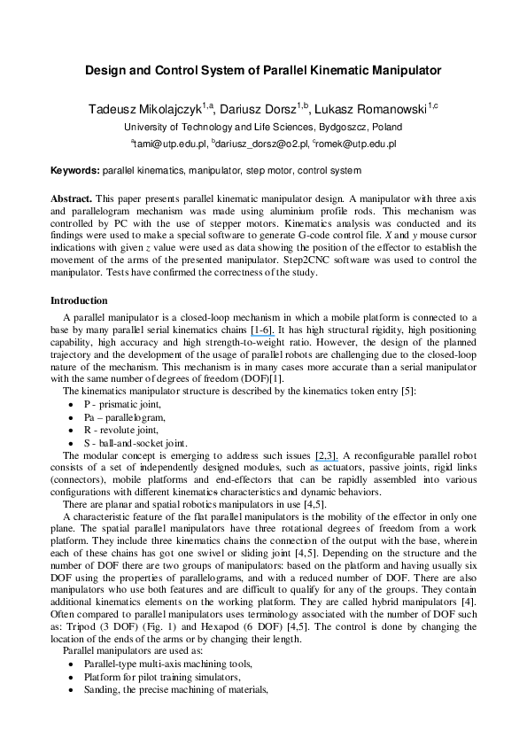 Pdf Design And Control System Of Parallel Kinematic Manipulator