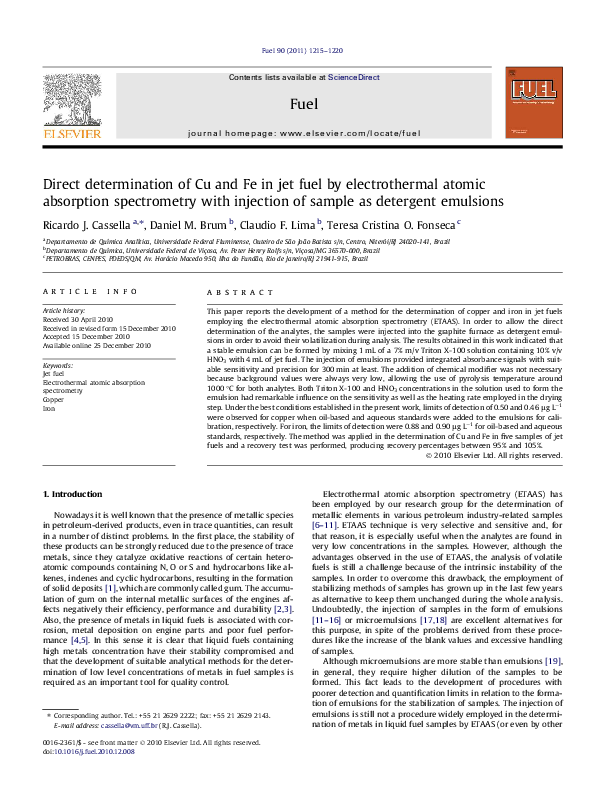 (PDF) Direct determination of Cu and Fe in jet fuel by electrothermal ...