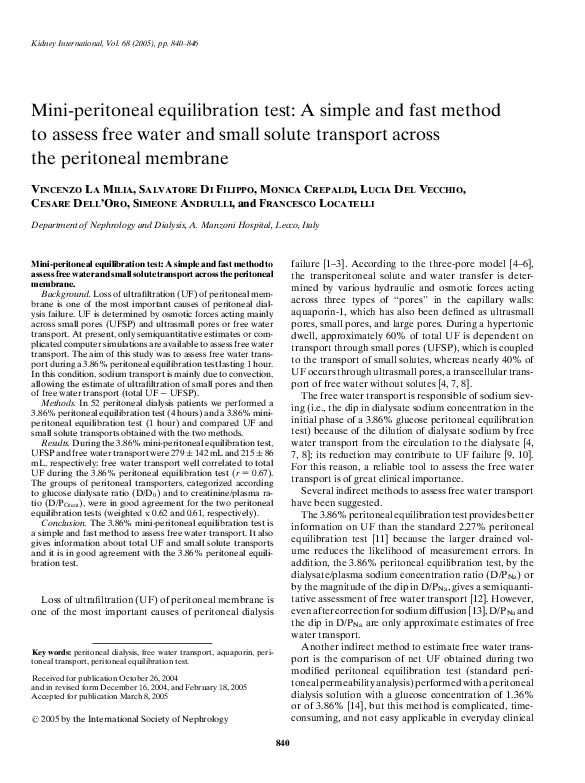 (PDF) Mini-peritoneal equilibration test: A simple and fast method to ...