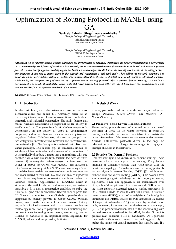 (PDF) Optimization of Routing Protocol in MANET using GA