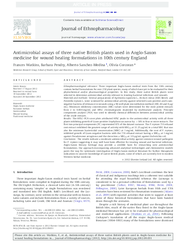 (PDF) Antimicrobial assays of three native British plants used in Anglo ...