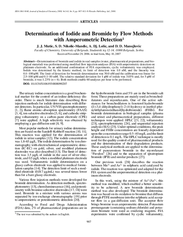 Pdf Determination Of Iodide And Bromide By Flow Methods With Amperometric Detection