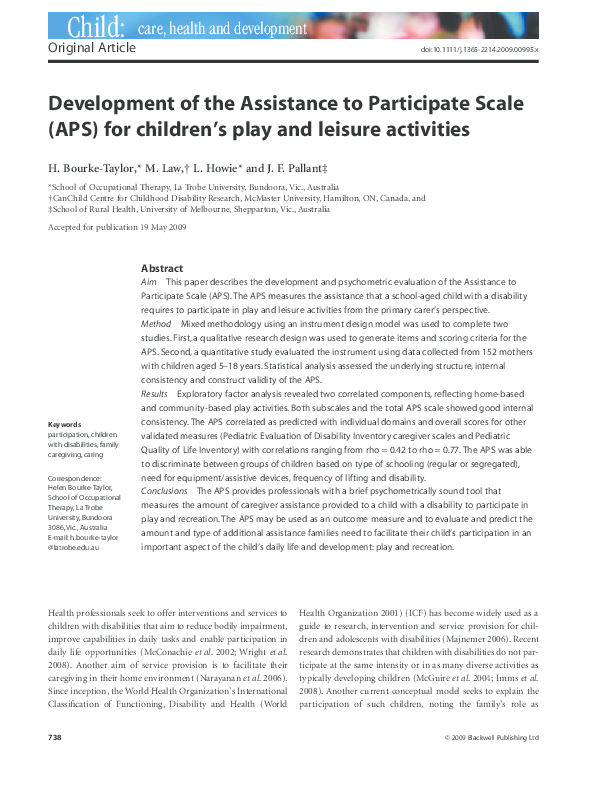 (PDF) Development of the Assistance to Participate Scale (APS) for ...